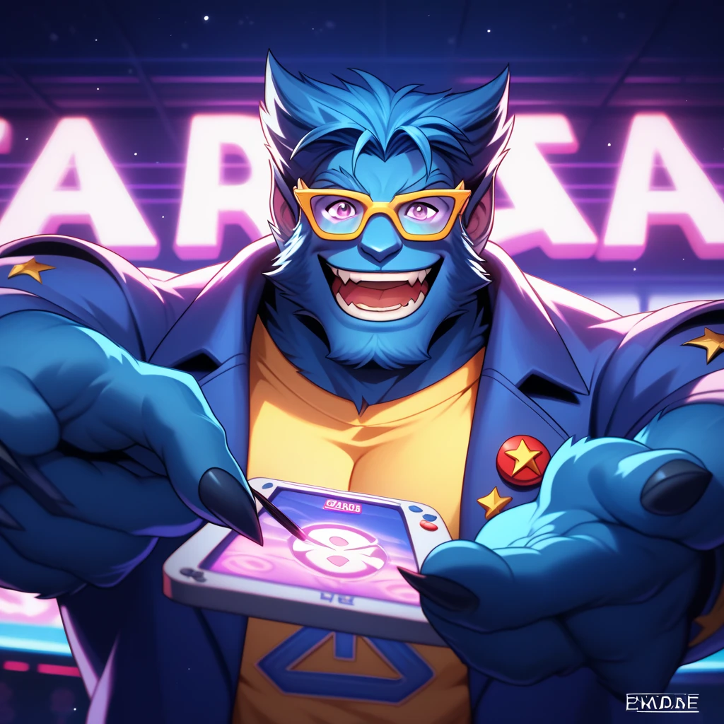 Score_9, score_8_up, score_7_up, XBeast, solo, bara, blue fur - SeaArt AI