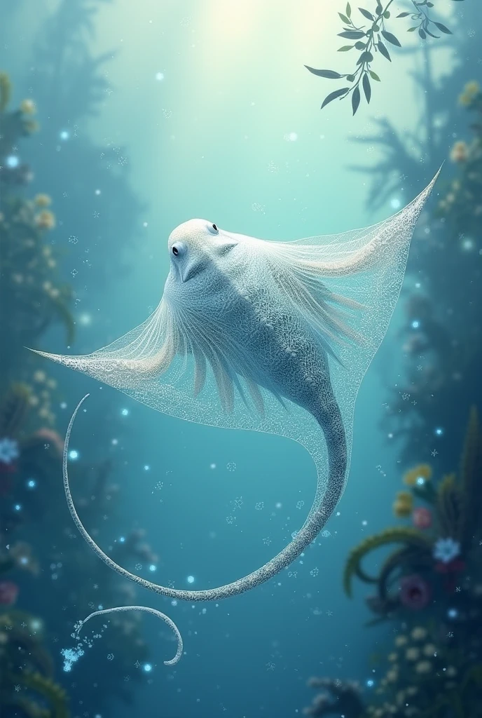 Delicate stingray design, with fine lines and elements of the sea ...