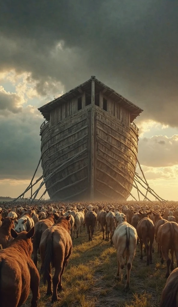 A monumental wooden ark, its towering structure nearly complete - SeaArt AI