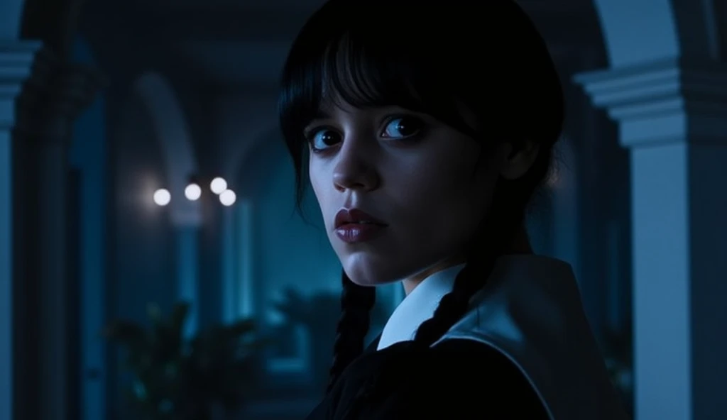 A cinematic, ultra-detailed portrait of Wednesday Addams (Jenna Ortega ...