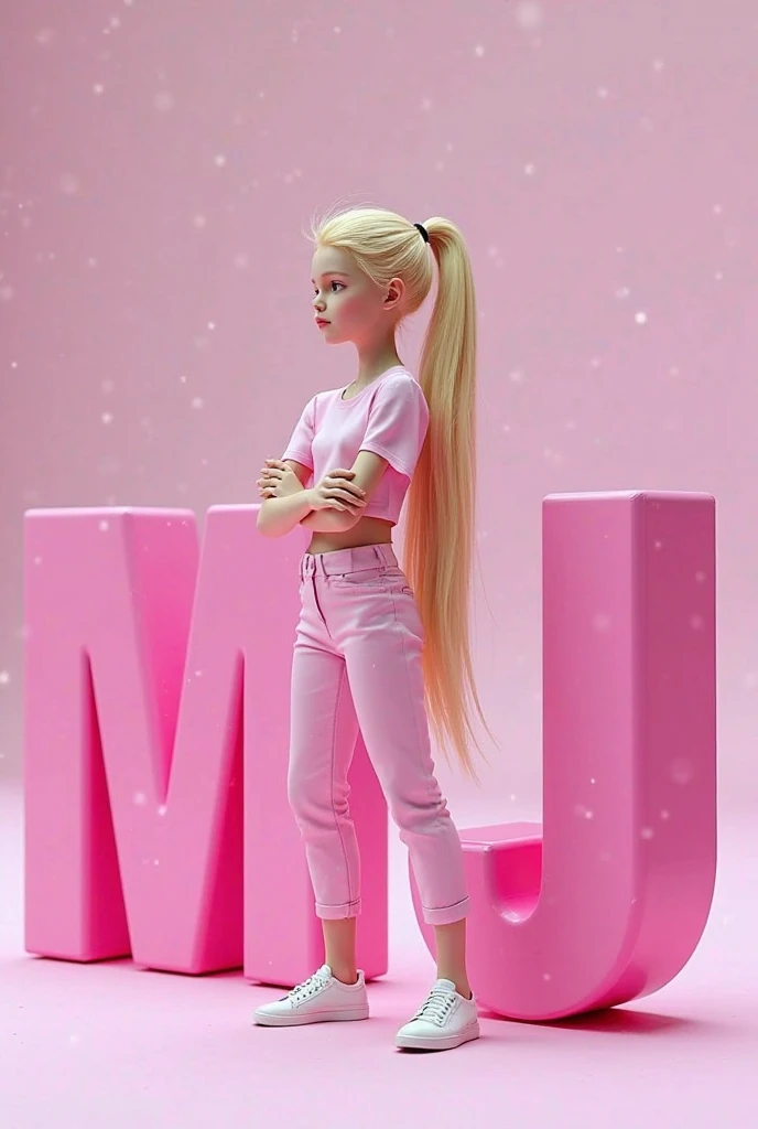 A 3d giant name " MJ ETNOMLED" pink purple color transparent with ...