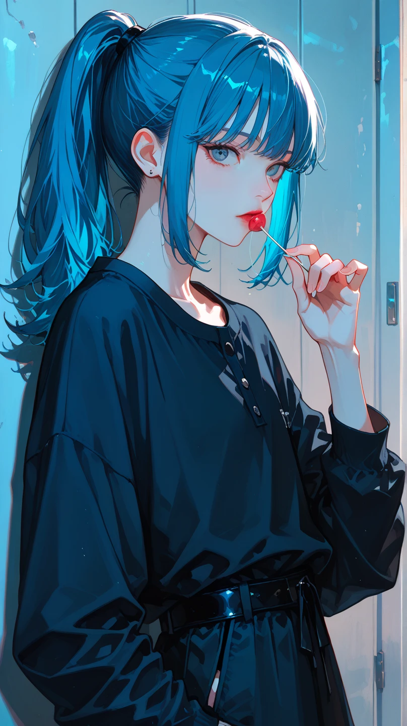 ((gray eyes)), 厚い唇, Beautiful young man, blue hair, shoulder - SeaArt AI