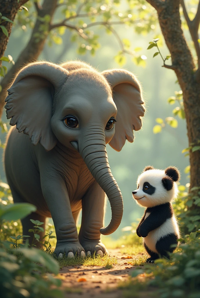 Panda and elephant seen each other - SeaArt AI