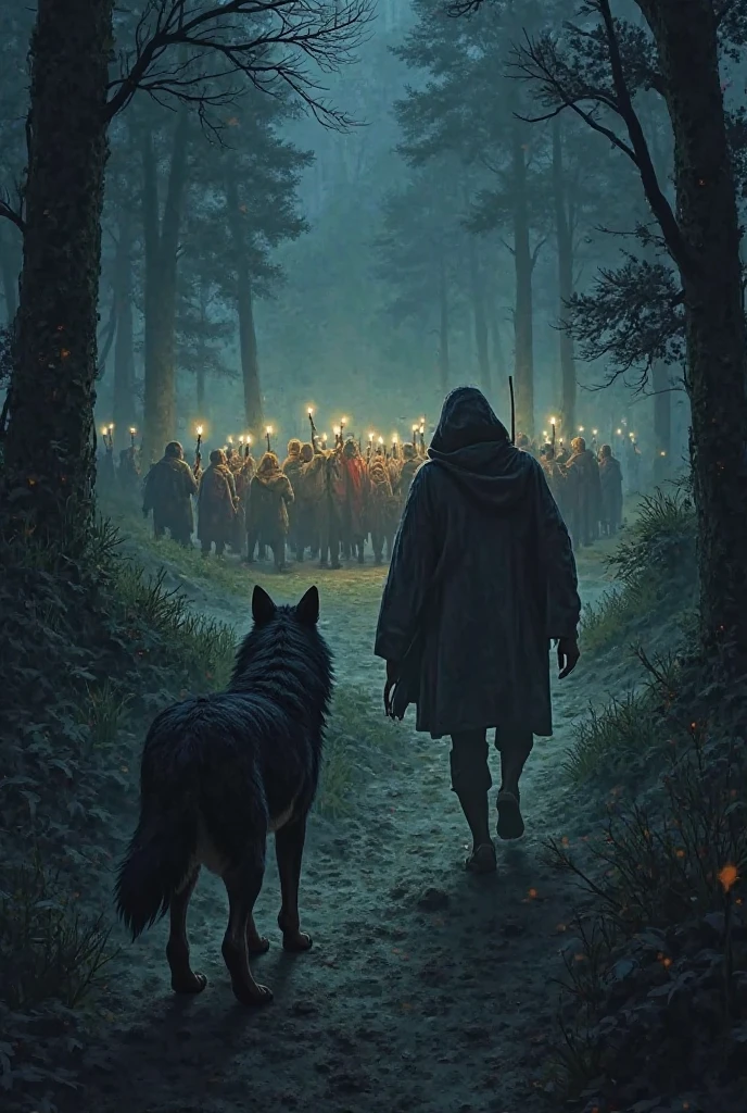 The wolf and reach a small clearing where, in the distance, a group of ...
