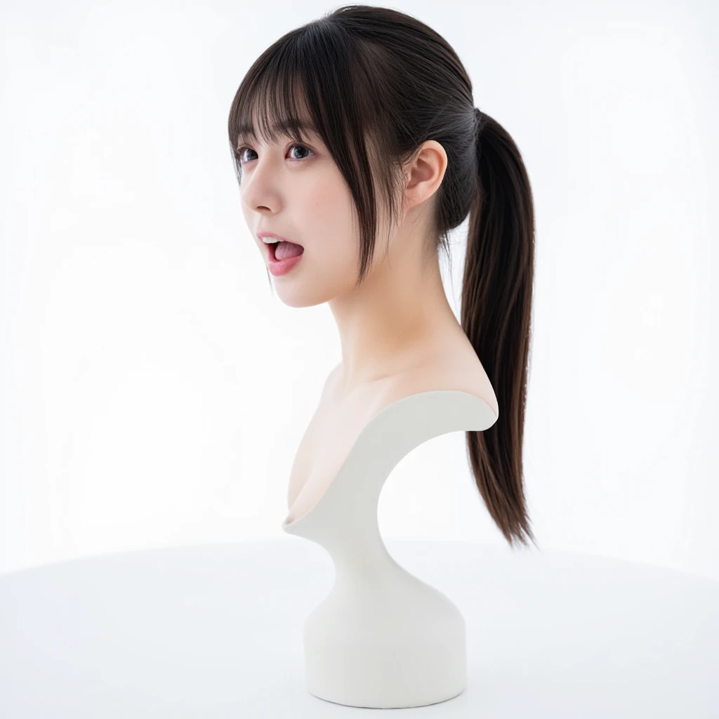 A sculptural picture of a beautiful Japanese girl standing upright head ...
