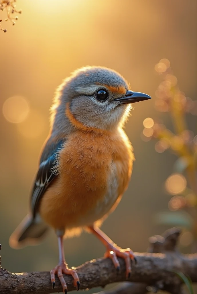 A mesmerizing close-up portrait of a gorgeous little bird illuminated ...