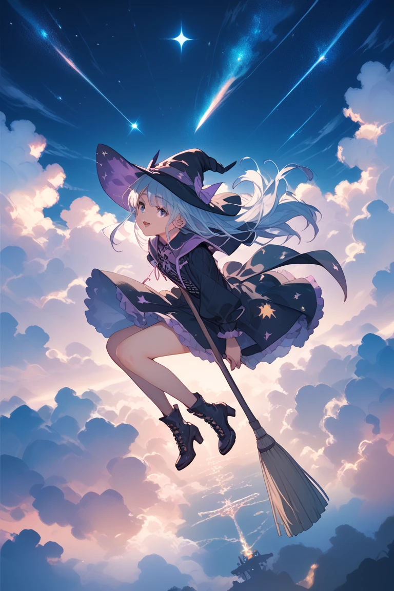 Meteor Shower,night空覆い尽くすMeteor Shower,starry sky, Witch,girl - SeaArt AI