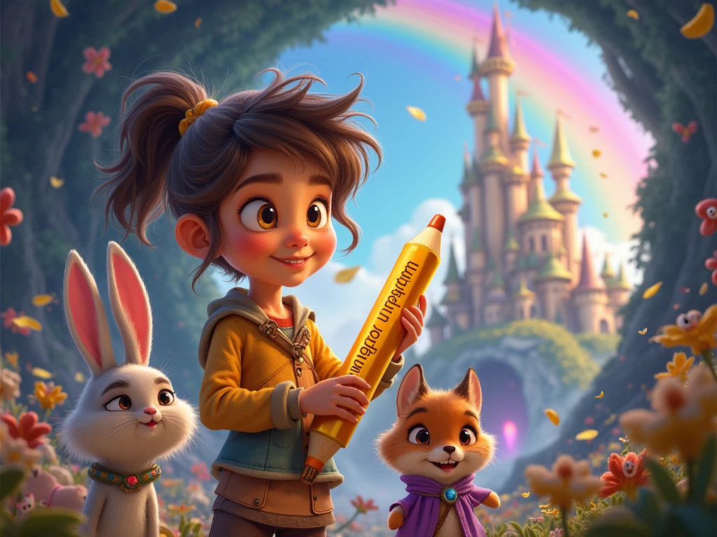 "A magical scene featuring a brave young girl with bright eyes and messy brown h - SeaArt AI