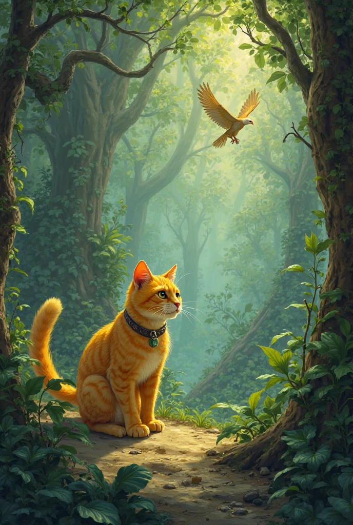 Yellow cat fights off jungle robbers to save the princess. 2 - SeaArt AI