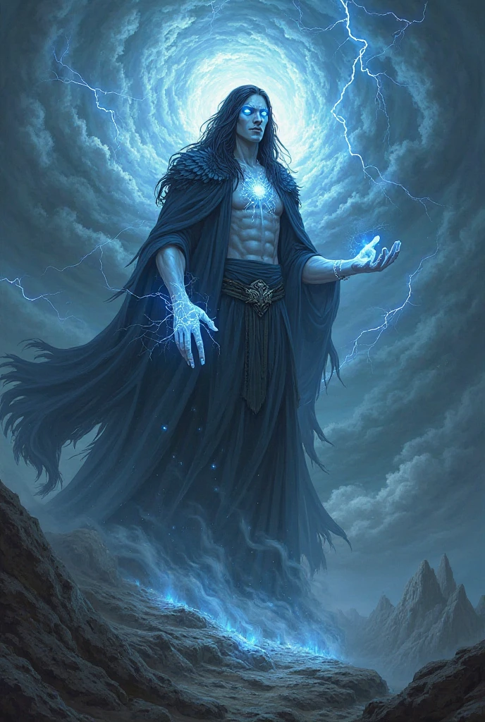 A ager , God of the Sky Lightning and Thunder, dark black hair - SeaArt AI