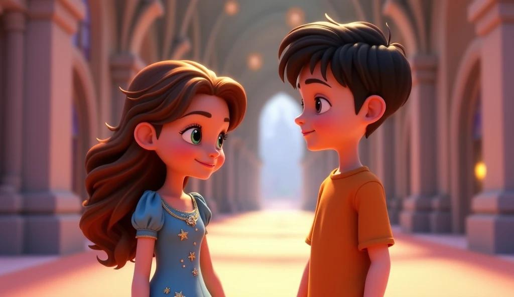 "Generate a scene of Elena and Théo exhaling in relief, smiling at each ...