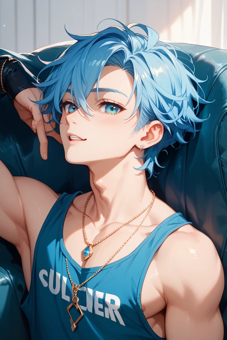 A boy with blue hair avatar like Vtuber - SeaArt AI