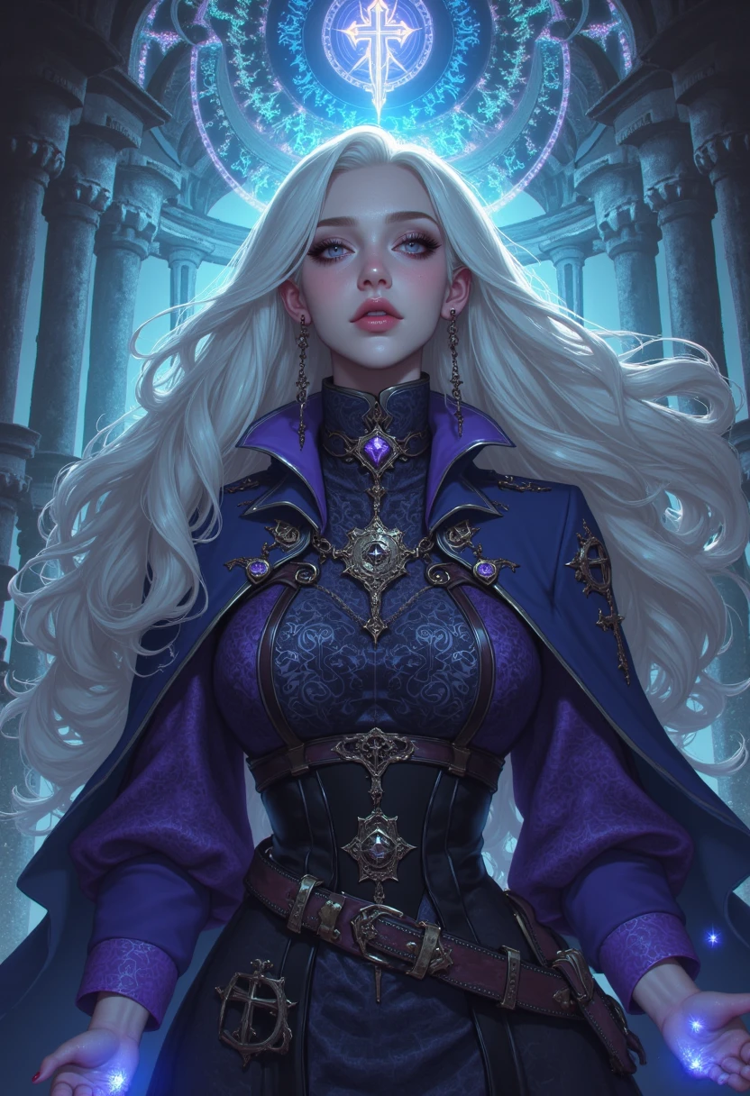 A warlock woman, with long white hair and violet eyes - SeaArt AI