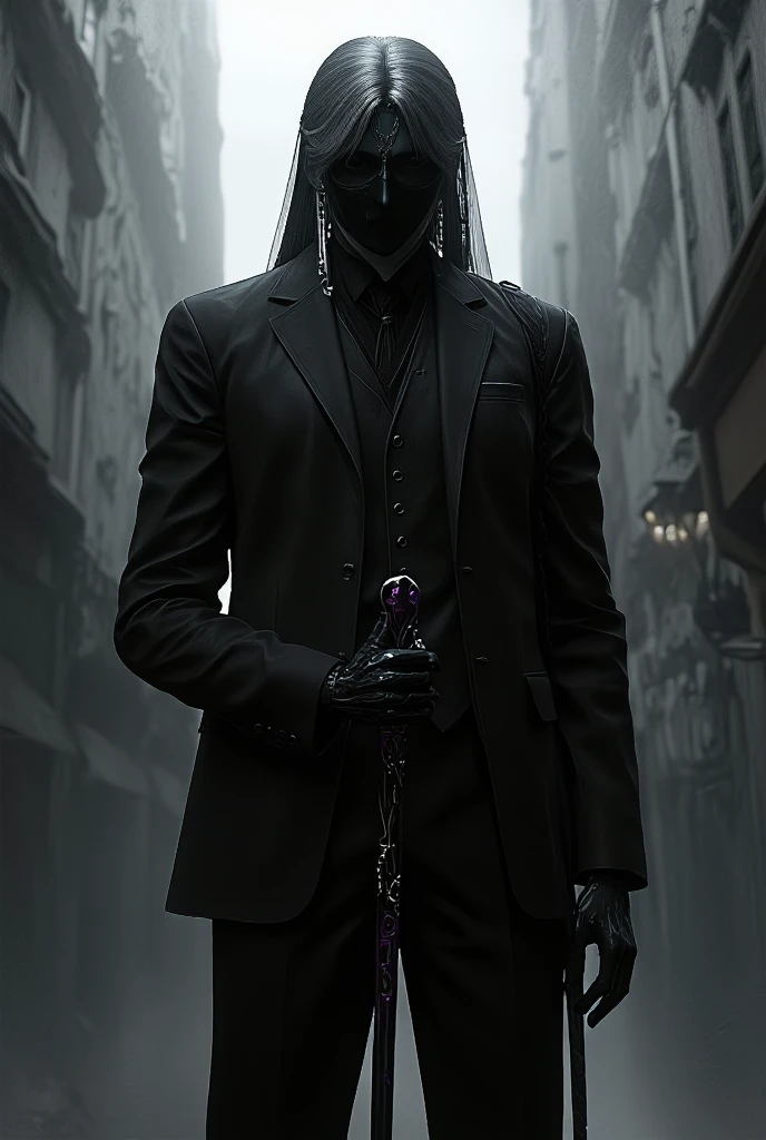 color scheme,man,Wearing a dark black suit,Wearing a black mask - SeaArt AI