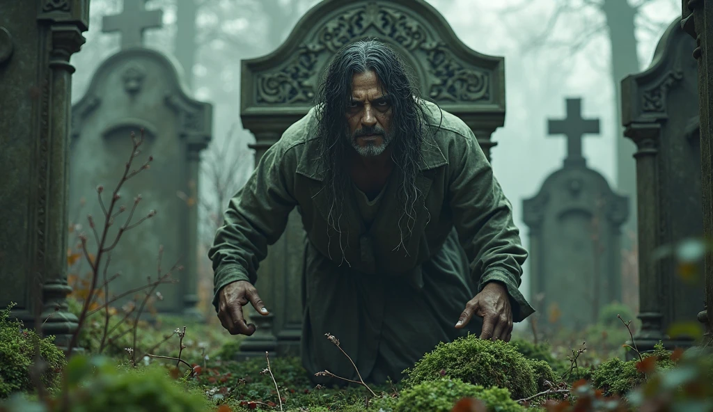 A man rising from a tombstone - SeaArt AI