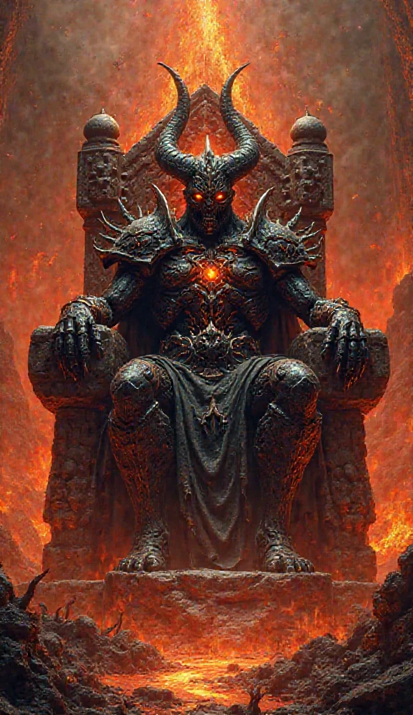 A colossal demonic overlord from Diablo, clad in obsidian-black armor ...