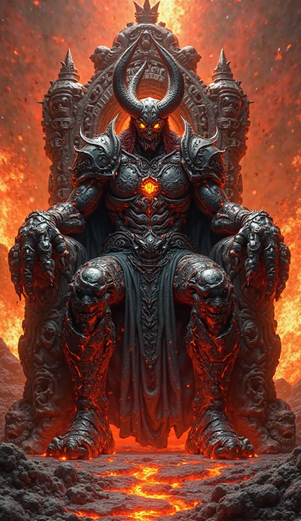 A colossal demonic overlord from Diablo, clad in obsidian-black armor ...
