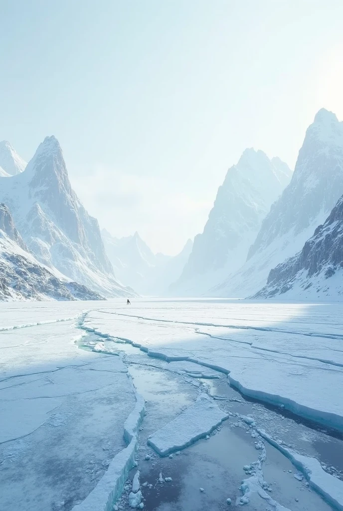 Draw me an icy space on the polar ice sheet that is an open landscape ...