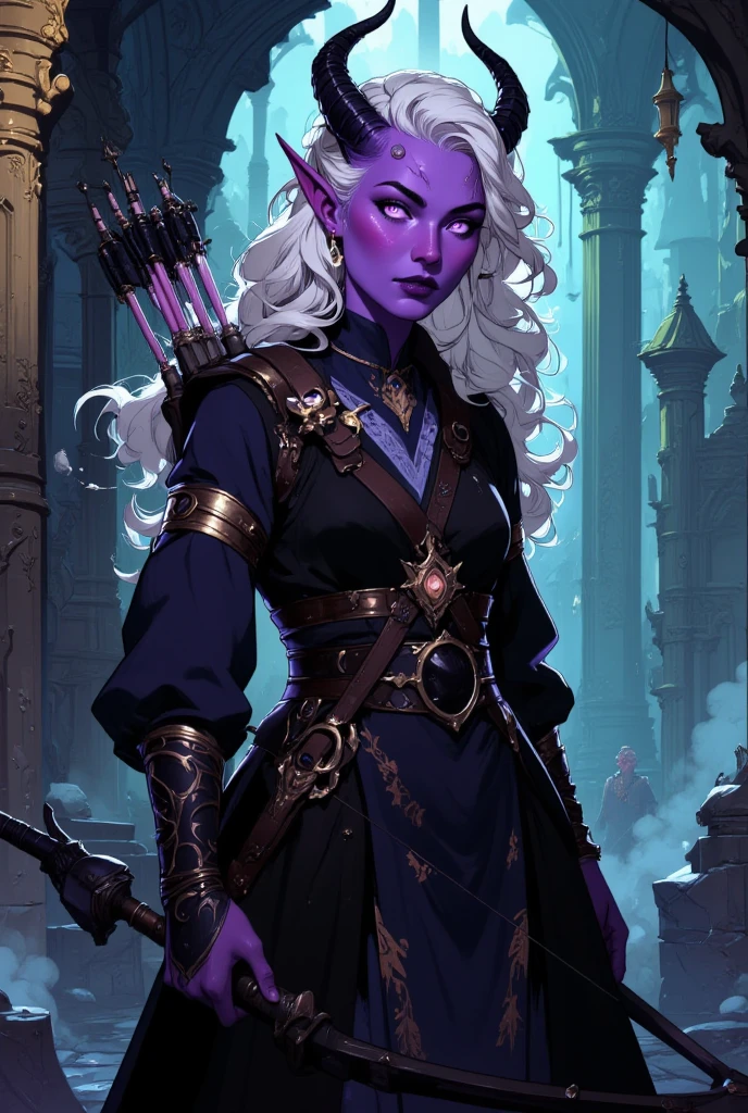 I created a tiefling woman with purple skin, bright purple eyes - SeaArt AI