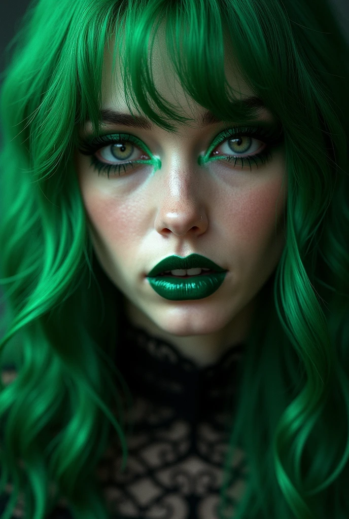 and good goth girl with green hair with lips painted green - SeaArt AI