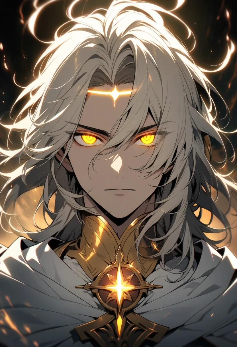 Male, solo, handsome, prince of god, lond hair, golden eyes, glowing eyes - SeaArt AI