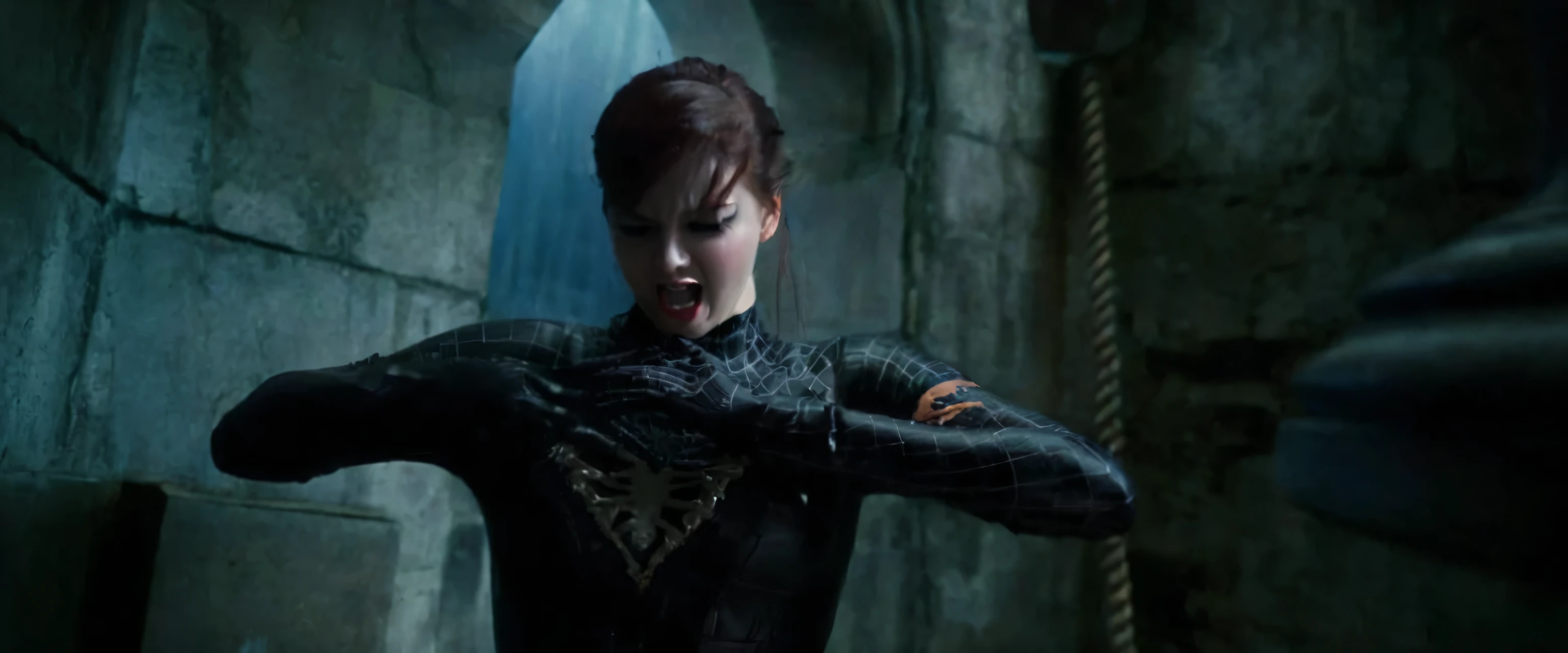 A close up of a person in a black suit holding a knife - SeaArt AI