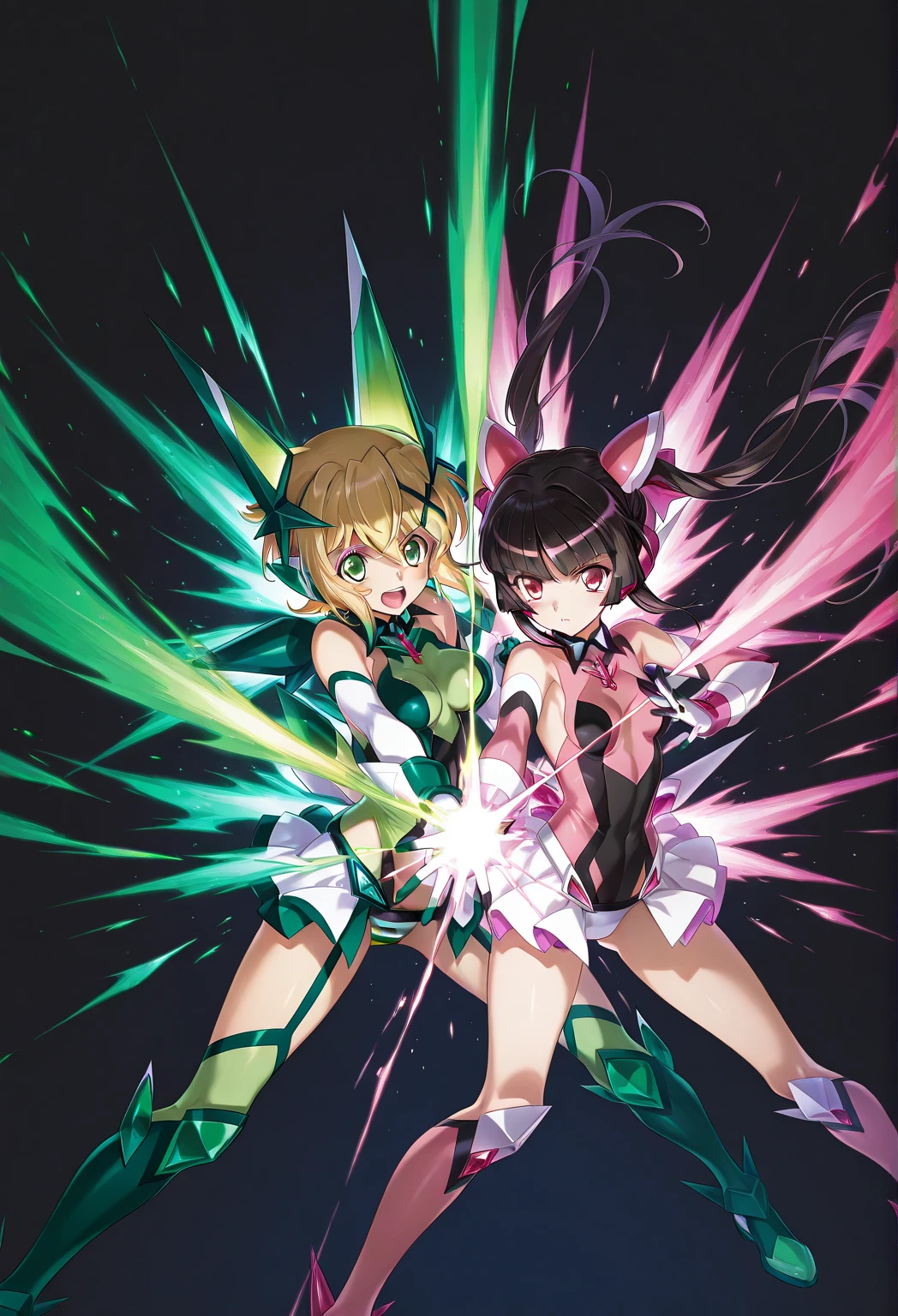 (( 2 girls)),symphogear,Akatsuki Kirika, Tsukuyomi Shirabe, black ...