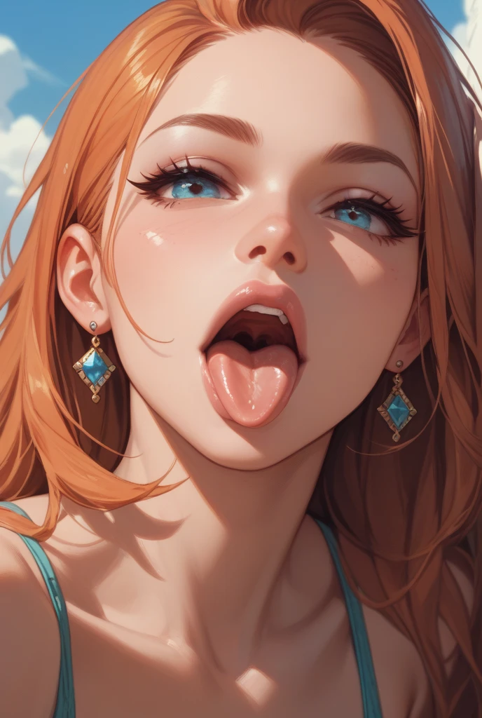 Girl with her mouth open and her tongue sticking out - SeaArt AI
