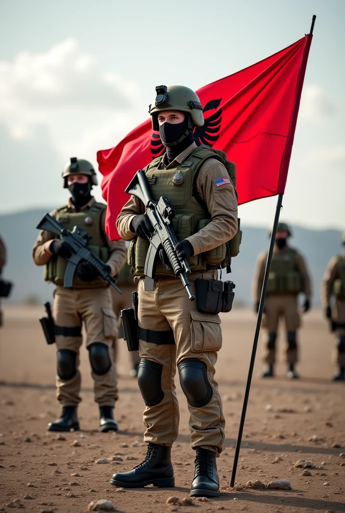 3 special force commando with realistic Albania two headed eagle embled ...