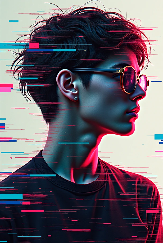 Glitch art profile picture with fragmented visuals and vibrant ...