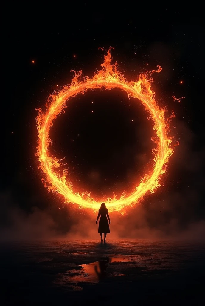 Only a thin ring of fire, black background, comic book style - SeaArt AI
