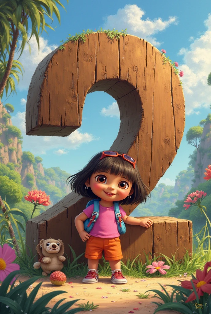 Dora the Explorer leaning on a number 2 - SeaArt AI