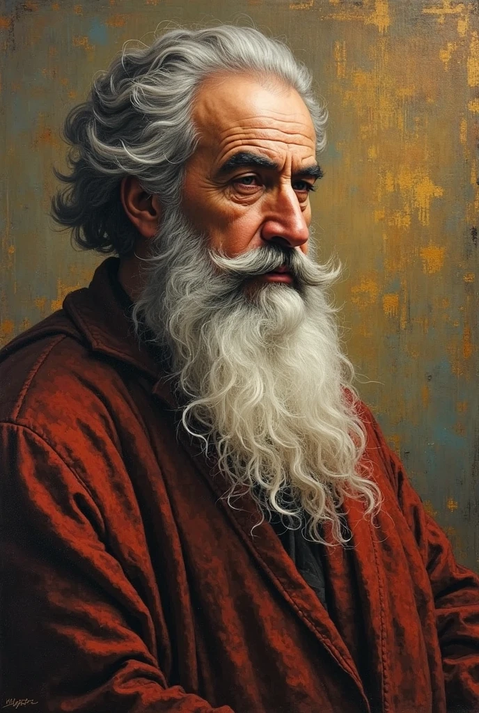 A painting of a man with a beard and a long beard, inspired by Kamāl ud ...