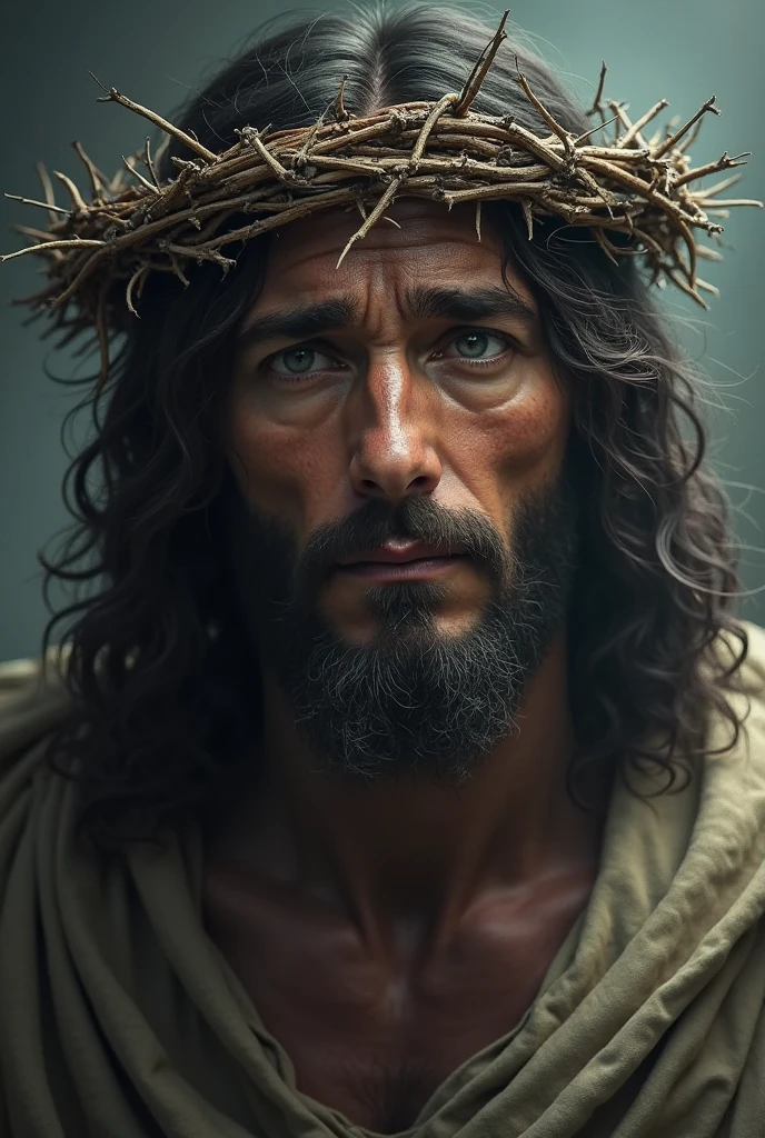 Image of Jesus looking forward with crown of thorns - SeaArt AI