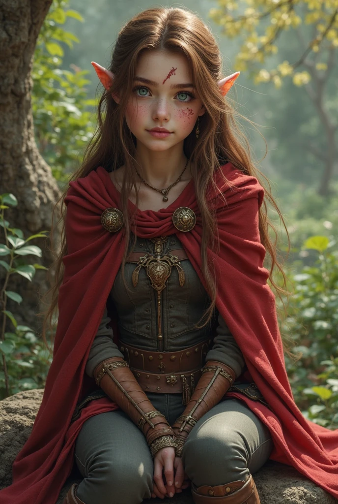 An elfa, with very fair skin, with a green eye and a blue eye - SeaArt AI