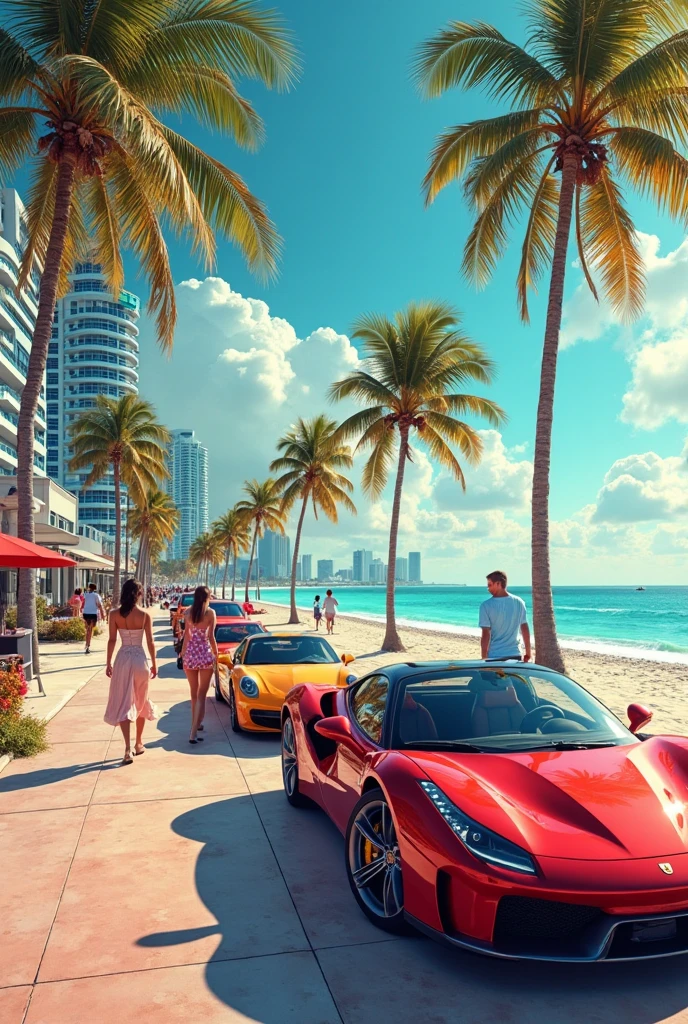 Miami vibe with nice cars and beach - SeaArt AI