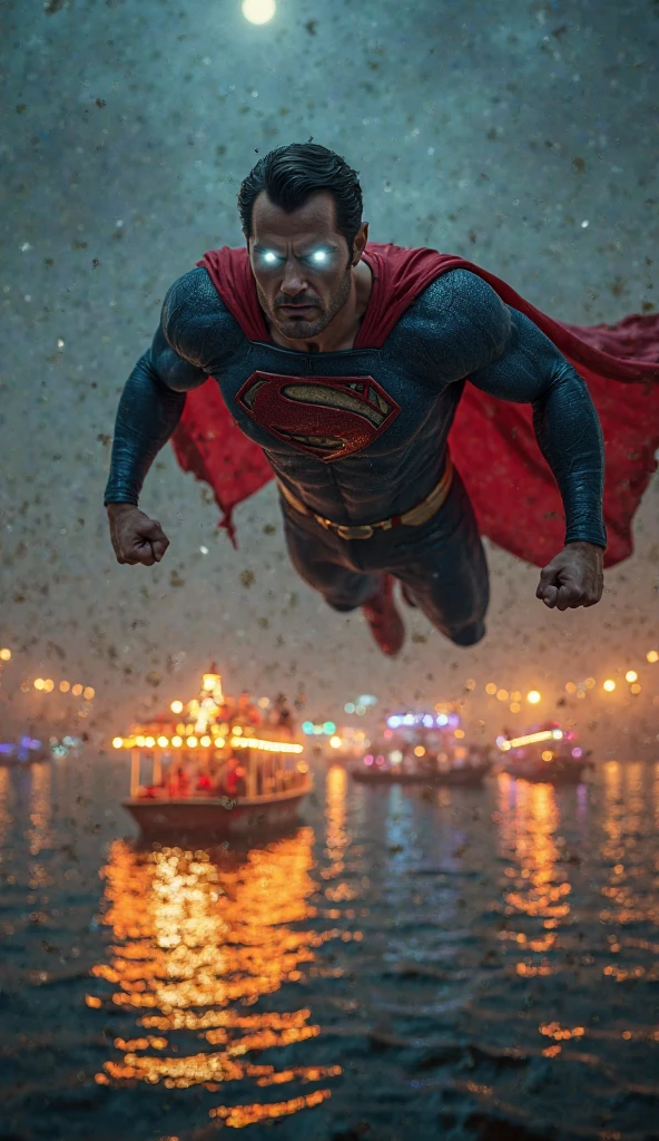 "Epic and surreal 8K HDR cinematic scene of Superman Bizarro flying low ...