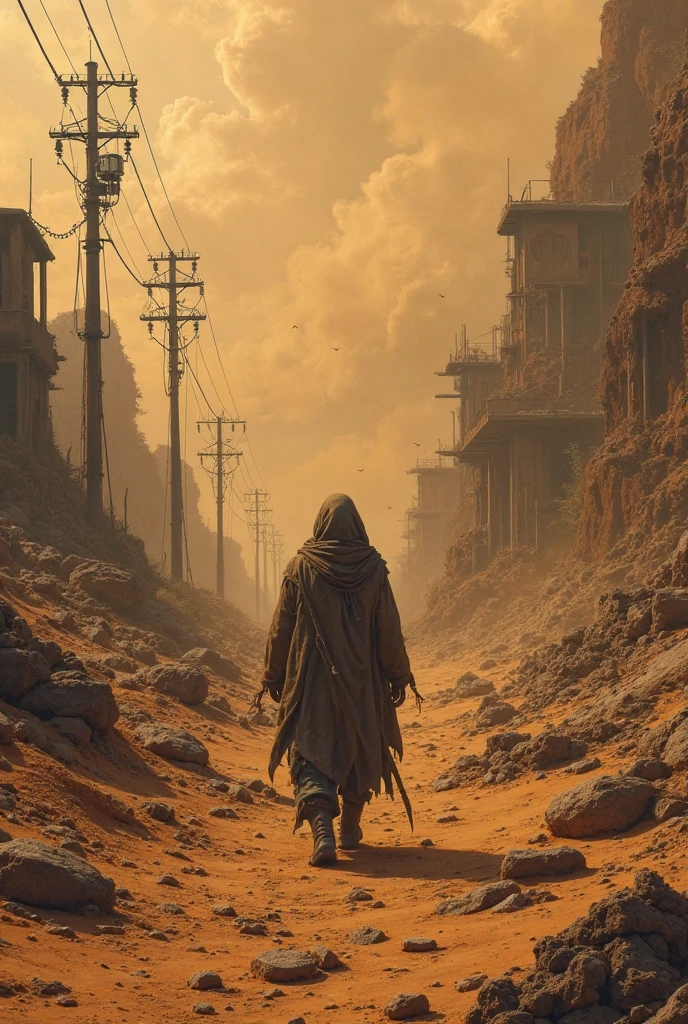 "A post-apocalyptic world, arid and desolate, dominated by dark brown ...