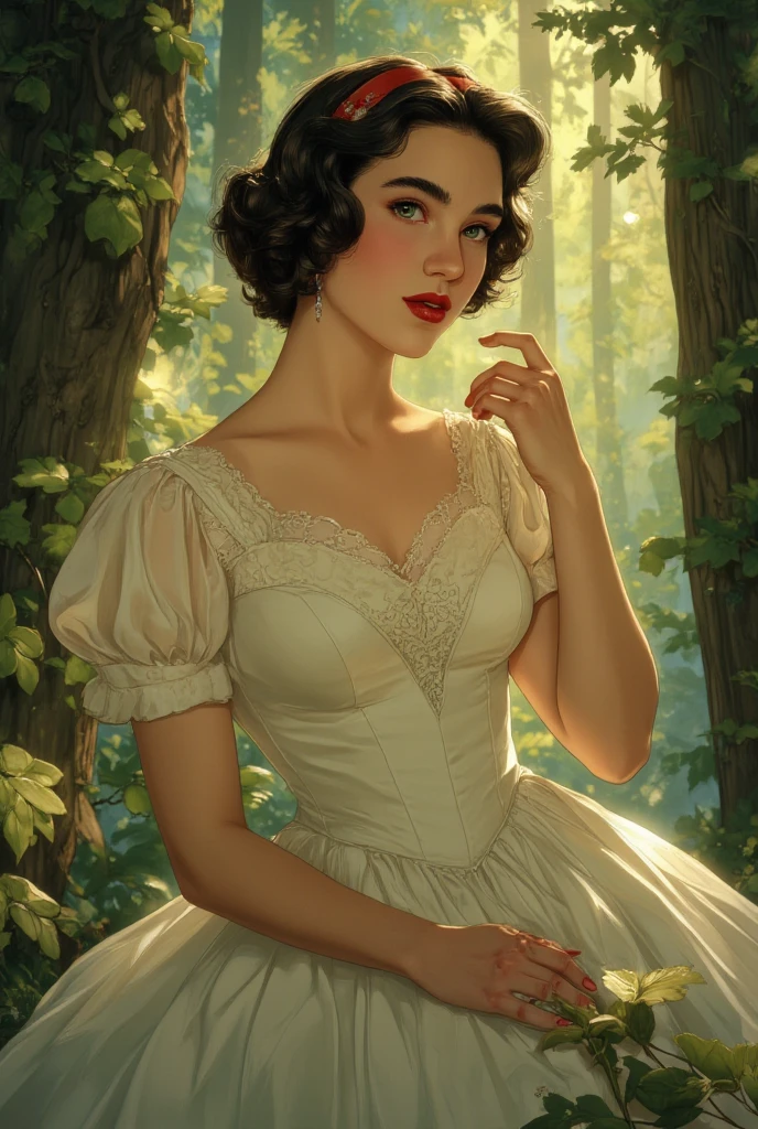 Jennifer Connelly as Disney's Snow White, short hair, she wears a Snow ...