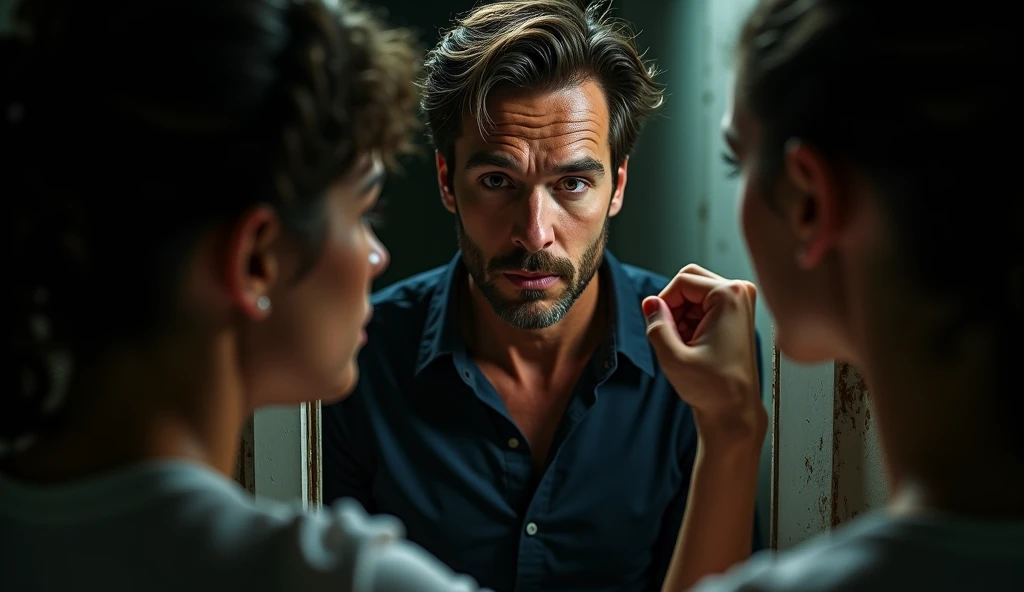 A close-up of the man’s face as he steps fully into the light - SeaArt AI