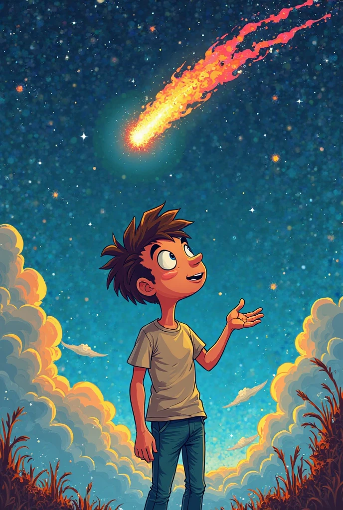 Comic Maya man watching a comet in the sky - SeaArt AI