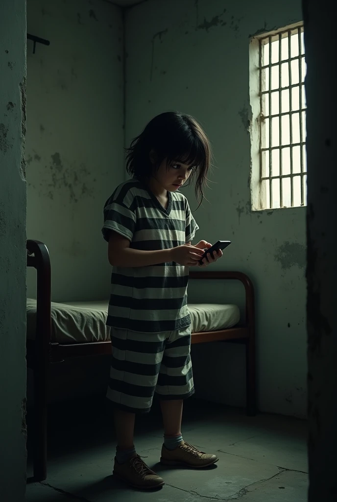 Generate an image of an inmate alone in the cell touching the cell ...