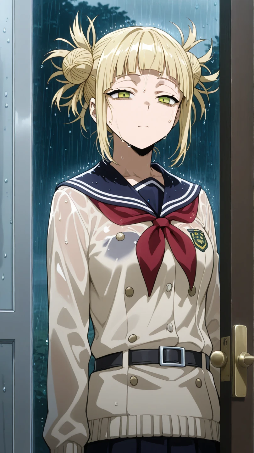 Himiko Toga is in front of the door, all wet in the rain , uniform with ...