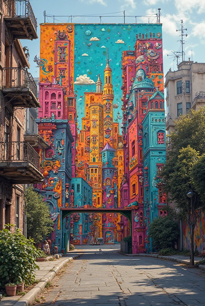 Urban street design mural with Cholo-style graffiti buildings - SeaArt AI