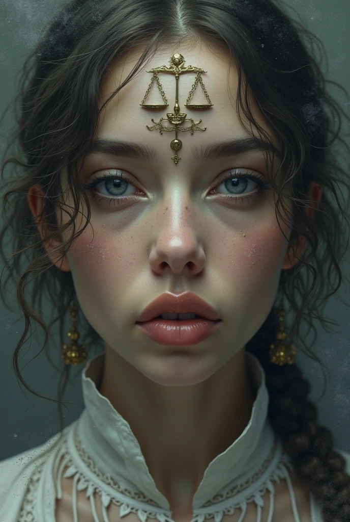 Close woman face with libra zodiac sign on her forehead - SeaArt AI