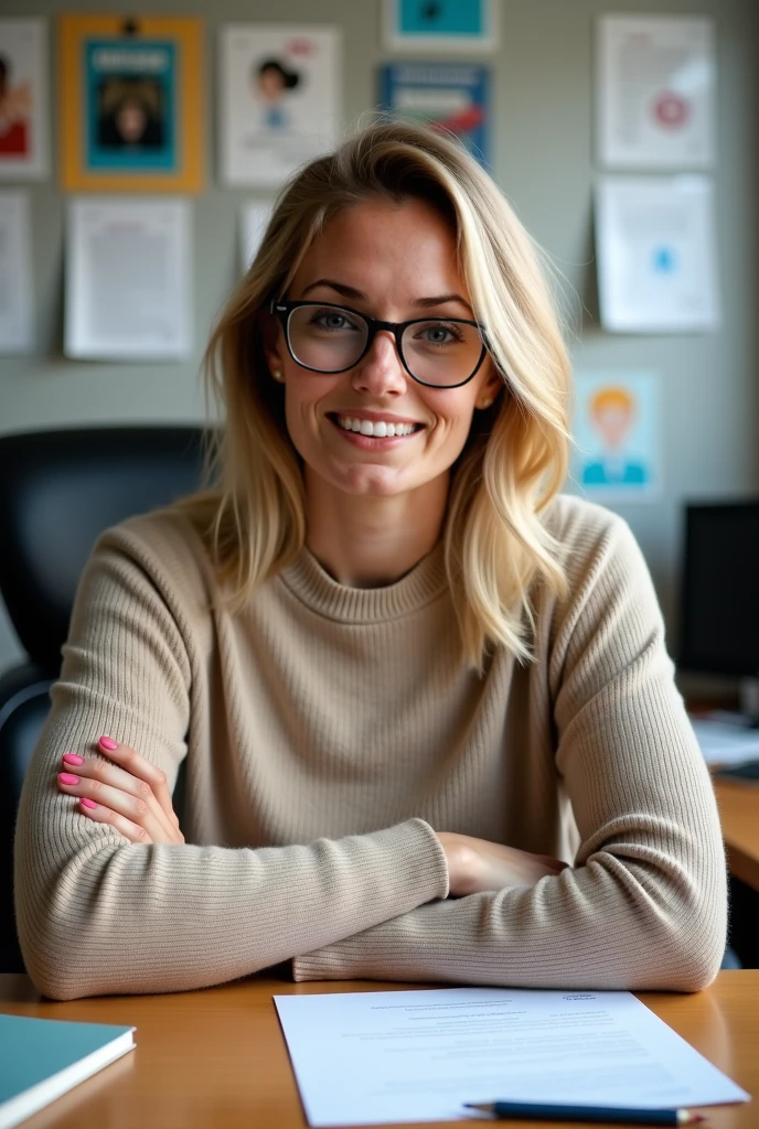 Photorealistic, high school guidance counselor, beige sweater - SeaArt AI