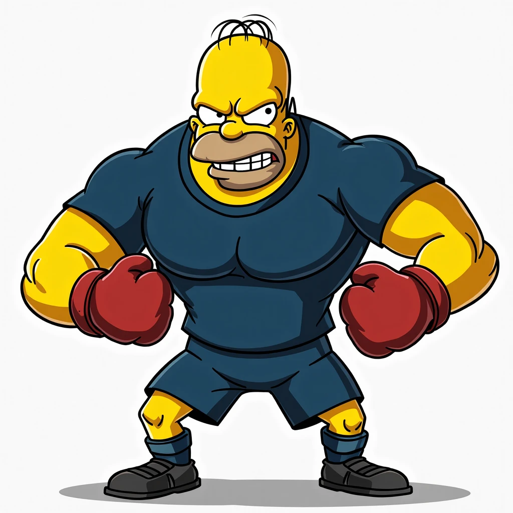 Homer Simpson's muscled face with an angry face making a boxing base ...