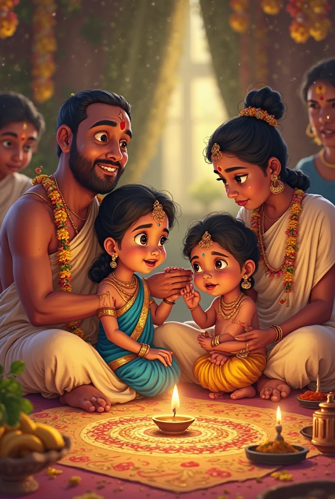 *"Anime image of traditional Tamil ear-piercing ceremony (Karnavedha ...