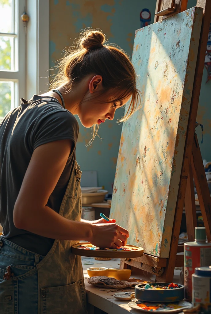 A Painter Modifies Mistaken Strokes on Canvas，Symbol Learning and Progress - SeaArt AI