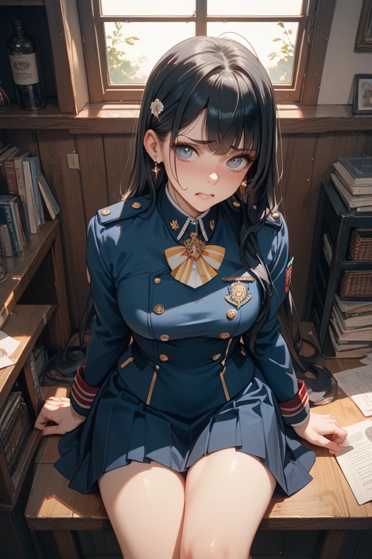 Long black hair uniform ashamed Women - SeaArt AI